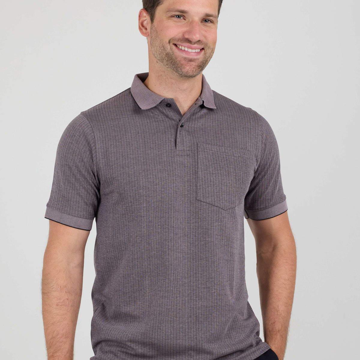 3 Pack: Men's Ribbed CVC SS Polo Shirt With Pocket - Breathable Perfor ...